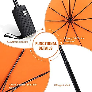 ZOMAKE Travel Umbrella Compact - 10 Ribs Portable Collapsible Umbrellas for Rain Windproof - Paraguas Automatic Small Folding Umbrella Lightweight Packable Umbrella for Women Men(Orange)