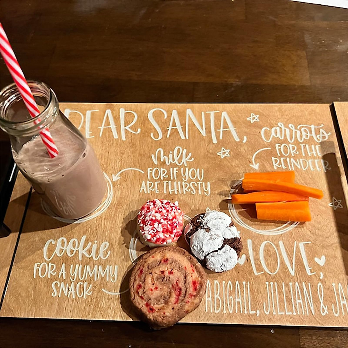 Custom Wooden Christmas Cookies and Milk for Santa Tray, Christmas Eve Treats Serving Board Platter for Reindeer, Kids Gift Snacks Bamboo Color Printed Plate mat for Santa