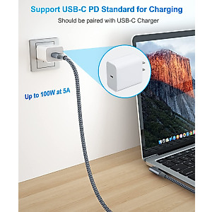 Elebase USB C to C 100W Charging Cable 10FT with USB-A Adapter,Type-C PD Fast Charger Cord for Car iPhone 16 15 Pro Max Plus,Airpods 4th,MacBook Mac,iPad 10 10th Air 4 5 6,Galaxy S24 S23,Right-Angled
