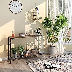 LAATOOREE Console Table, 41.7" Industrial Entryway Table with Shelf, Narrow Sofa Table for Hallway, Entrance Hall, Foyer, Corridor, Living Room - Wood Look Metal Frame - Rustic Brown