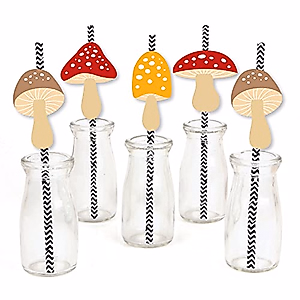Big Dot of Happiness Wild Mushrooms - Paper Straw Decor - Red Toadstool Party Striped Decorative Straws - Set of 24