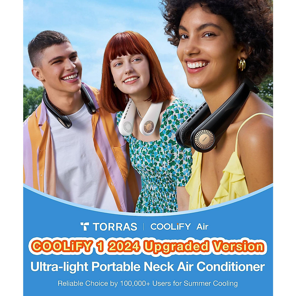 TORRAS [COOLiFY Air・2024 Upgrade Neck Air Conditioner, Ultra-Light Portable Neck Fan Rechargeable, Personal Cooling Device Neck Fans that blow cold air with 3 Modes Fan/Cooler/Heat, White