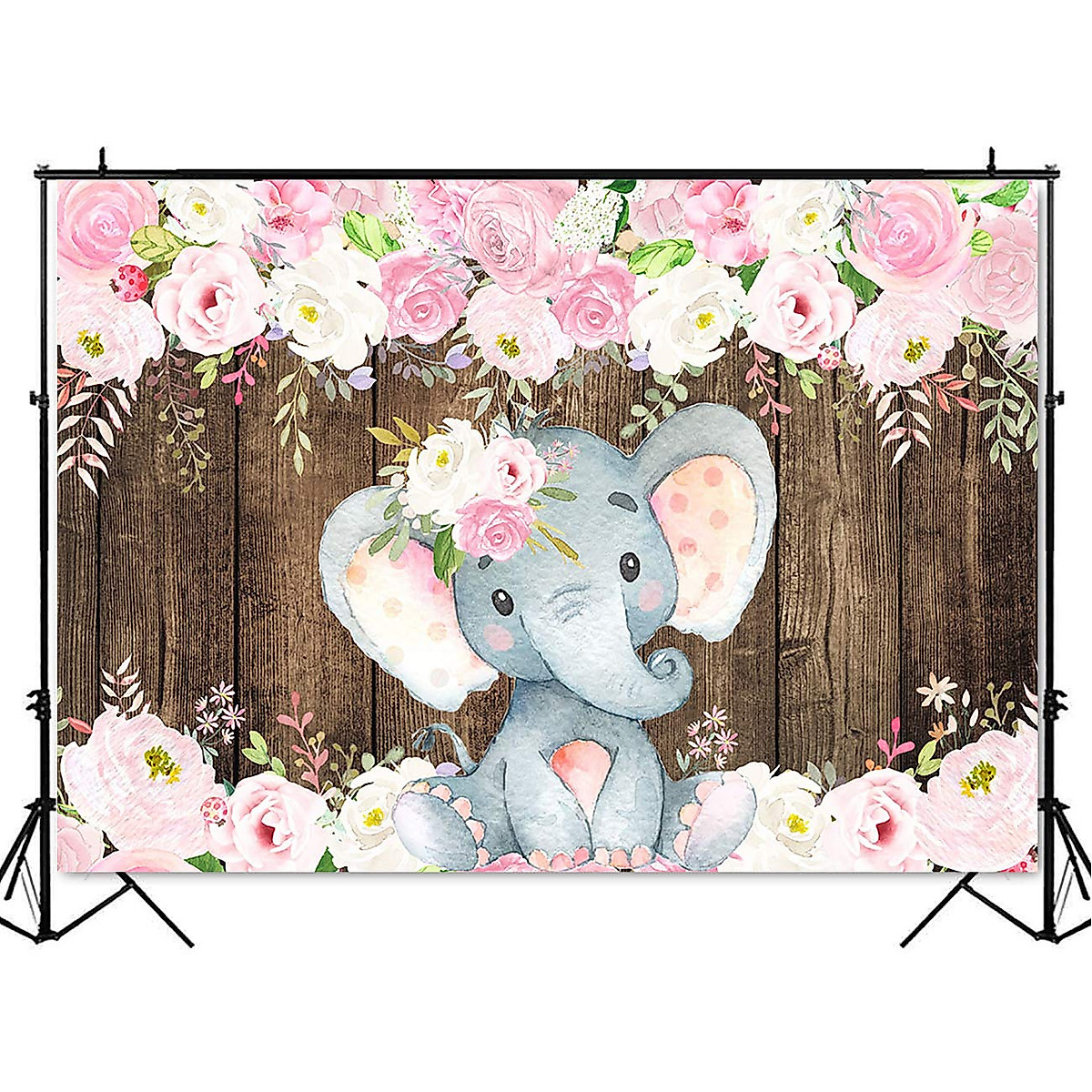 Mocsicka Floral Elephant Baby Shower Backdrop Pink Elephant Baby Shower Party Decoration 7x5ft Vinyl Girl Elephant Baby Shower Photo Background