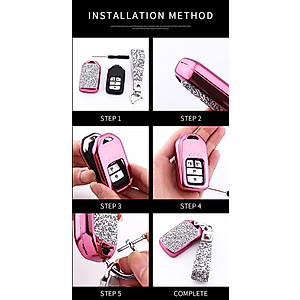 SANRILY 1Pcs Key Fob Cover for Honda Civic Accord CR-V Pilot Keyless Remote Smart Key Shell Case with Bling Key Chains Black