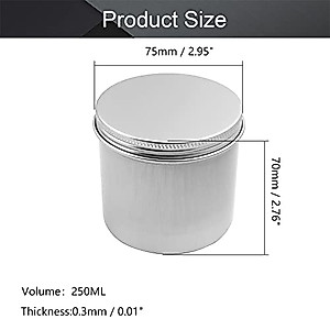 Othmro 1Pcs Round Aluminum Cans Tin Can Screw Top Metal Lid Containers 250ml/8.3 oz, 75 * 70mm (D*H) Silver Color Aluminum Containers for Lip Balm, Crafts, Cosmetic, Candles