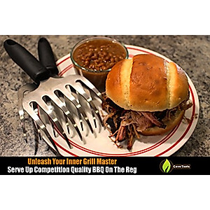 Cave Tools Metal Meat Claws for Shredding Pulled Pork, Chicken, Turkey, and Beef- Handling & Carving Food - Barbecue Grill Accessories for Smoker, or Slow Cooker (Rake Grip)