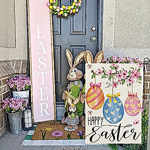 CROWNED BEAUTY Happy Easter Eggs Garden Flag Floral 12x18 Inch Double Sided for Outside Burlap Small Yard Holiday Decoration CF710-12