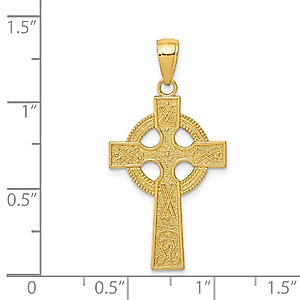 Solid 14k Yellow Gold Celtic Knot Irish Claddagh Cross Pendant Charm - 28mm x 17mm
