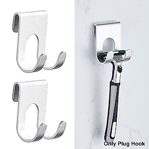 EMVANV 4pcs Adhesive Plug Hook, Stainless Steel Heavy Duty Razor Holder for Shower, Kitchen Organizer for Shaver Plug Robe Towel Loofah Coat, Shower Razor Holder Storage Hooks(Silver)