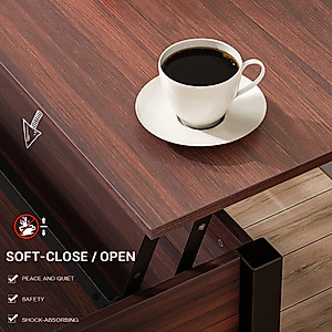 Osfvolr Lift Top Coffee Table, Coffee Table with Storage Drawers and Adjustable Metal Legs, Vintage Wood Living Room Tables with Hidden Compartment and Open Shelf, Espresso