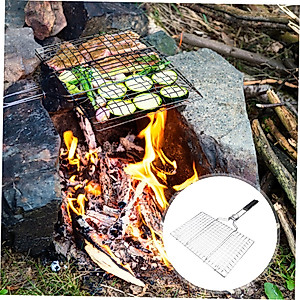 JEWEDECO 1pc Bbq Fish Rack Barbecue Fish Basket Bbq Grilling Basket Outdoor Grill Accessories Bbq Fish Holder Bbq Fish Basket Charcoal Grills Barbecue Grill Stainless Steel Grilled Shrimp