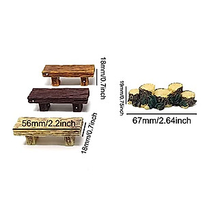 HONBAY 8PCS Mini Resin Wooden Style Benches Artificial Root Stump Miniature Fairy Garden Ornaments for Moss Terrariums Landscape Dollhouse Accessories