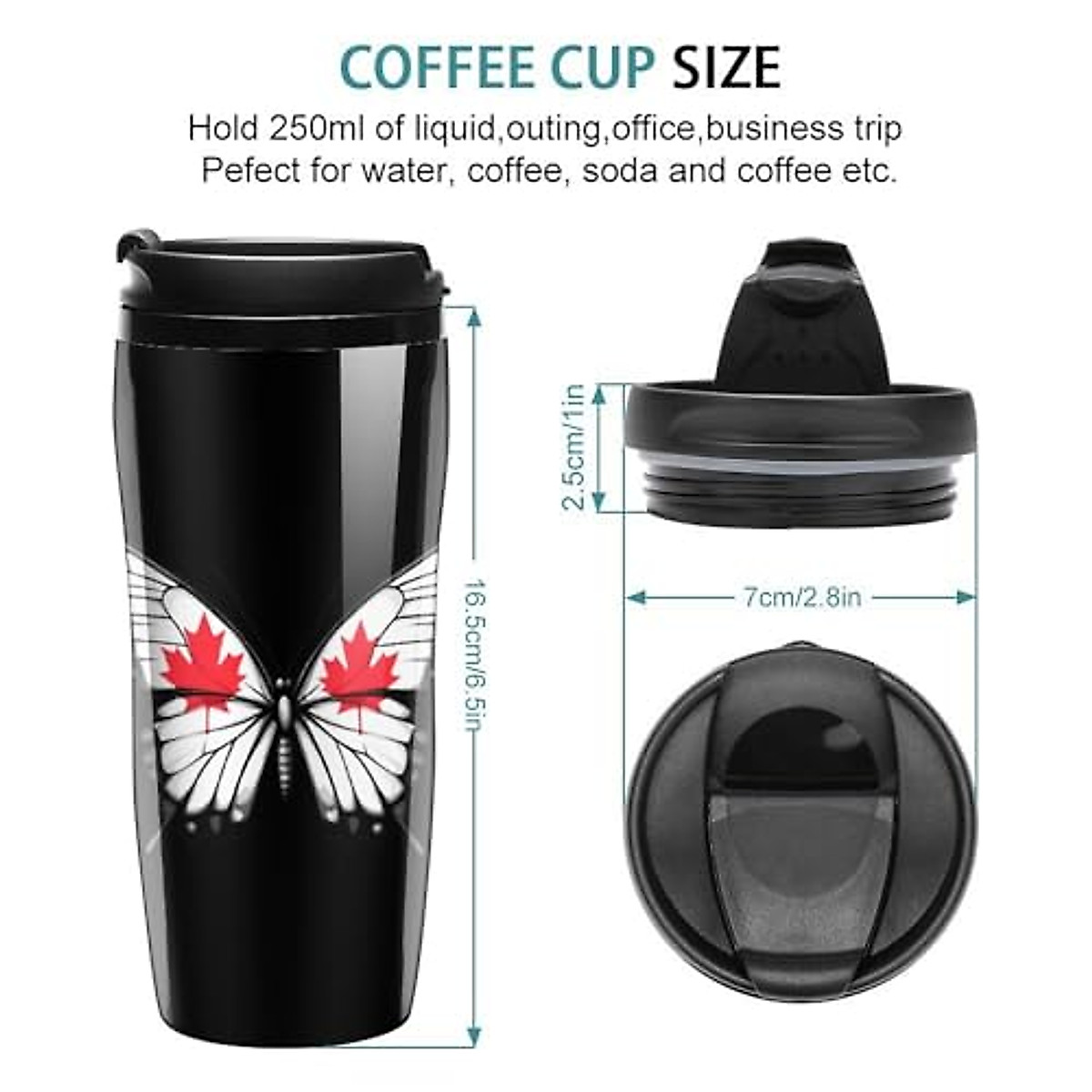Canada Flag Butterfly Travel Coffee Mug Reusable Coffee Cup Tumbler with Lid for Outdoor 350ml