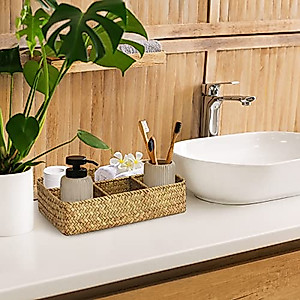 GZHOK Hand-Woven Storage Baskets,Wicker Rattan Divided Basket Organizer for Drawer,26x20xH6cm/10.2 * 7.9 * 2.4inch