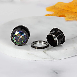 TBOSEN 8 PCS Black Fashion Ear Tunnels Plugs Gauges Stainless Steel Expander Stretcher Piercings