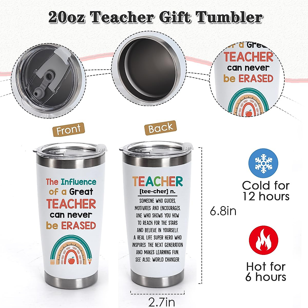 tGifGLonyi Teacher Appreciation Gifts for Women,Teachers Tumbler From Student, Gifts For Coach,Funny Socks Thank You Basket Box for New Teachers, Coffee Mug 20 oz