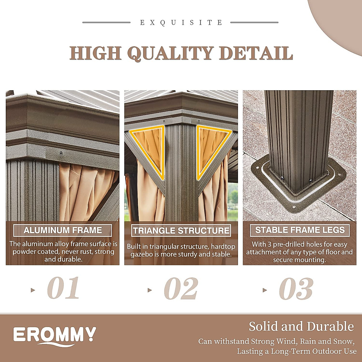 EROMMY 10' x 13' Hardtop Gazebo Double Roof Galvanized Steel Canopy Outdoor Aluminum Frame Permanent Metal Pavilion with Netting and Curtains for Patio Backyard Deck and Lawns