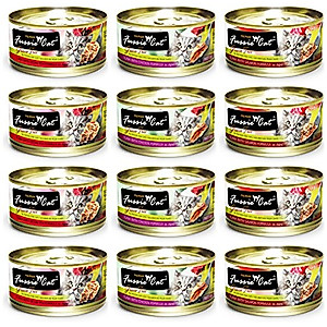 Fussie Cat Premium Grain Free Canned Cat Food 3 Flavor Variety Bundle: (4) Tuna with Chicken, (4) Tuna with Salmon and (4) Tuna with Ocean Fish, 2.82 Oz Each (12 Cans Total)