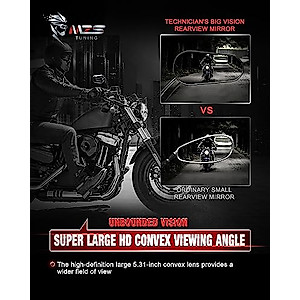 MZS Motorcycle Mirrors, Universal 8MM 10MM Bolts Handlebar Rear View Side mirror Black Compatible with Touring Cruiser Spostster Bobber Chopper Cafe Racer Tracker Street Naked Road Bike
