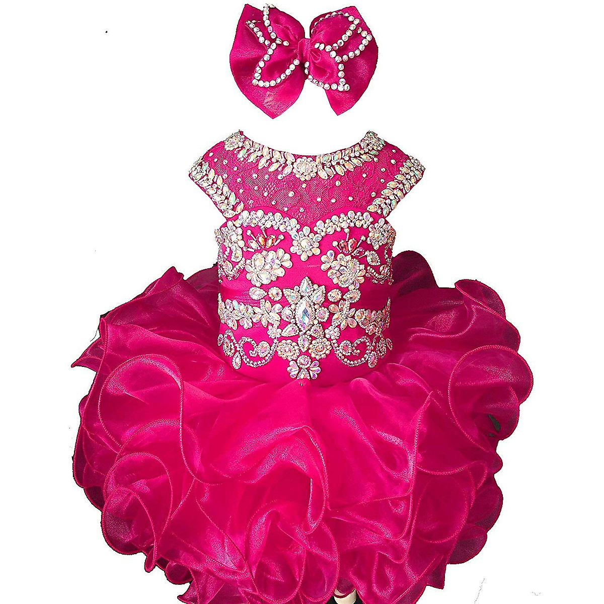 M_RAC Baby Girl's Crystal Lace Pageant Cupcake Dresses for Toddler Short Mini Birthday Party Gowns 2 US Mint Green