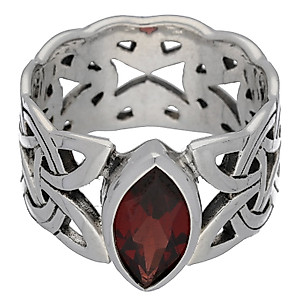 Borre Knot Deep Red Garnet Ellipse Viking Braided Wedding Band Norse Celtic Sterling Silver Ring Size 10(Sizes 4,5,6,7,8,9,10,11,12,13,14,15)