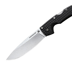 Cold Steel Extra Large Drop Point Voyager / 12 1/4" Overall / 5 1/2" Blade / 4MM Thick / 6 3/4" Long GRIV-EXHANDLE / AUS10A Steel/Ambi Belt Clip/Blister Packed,Black