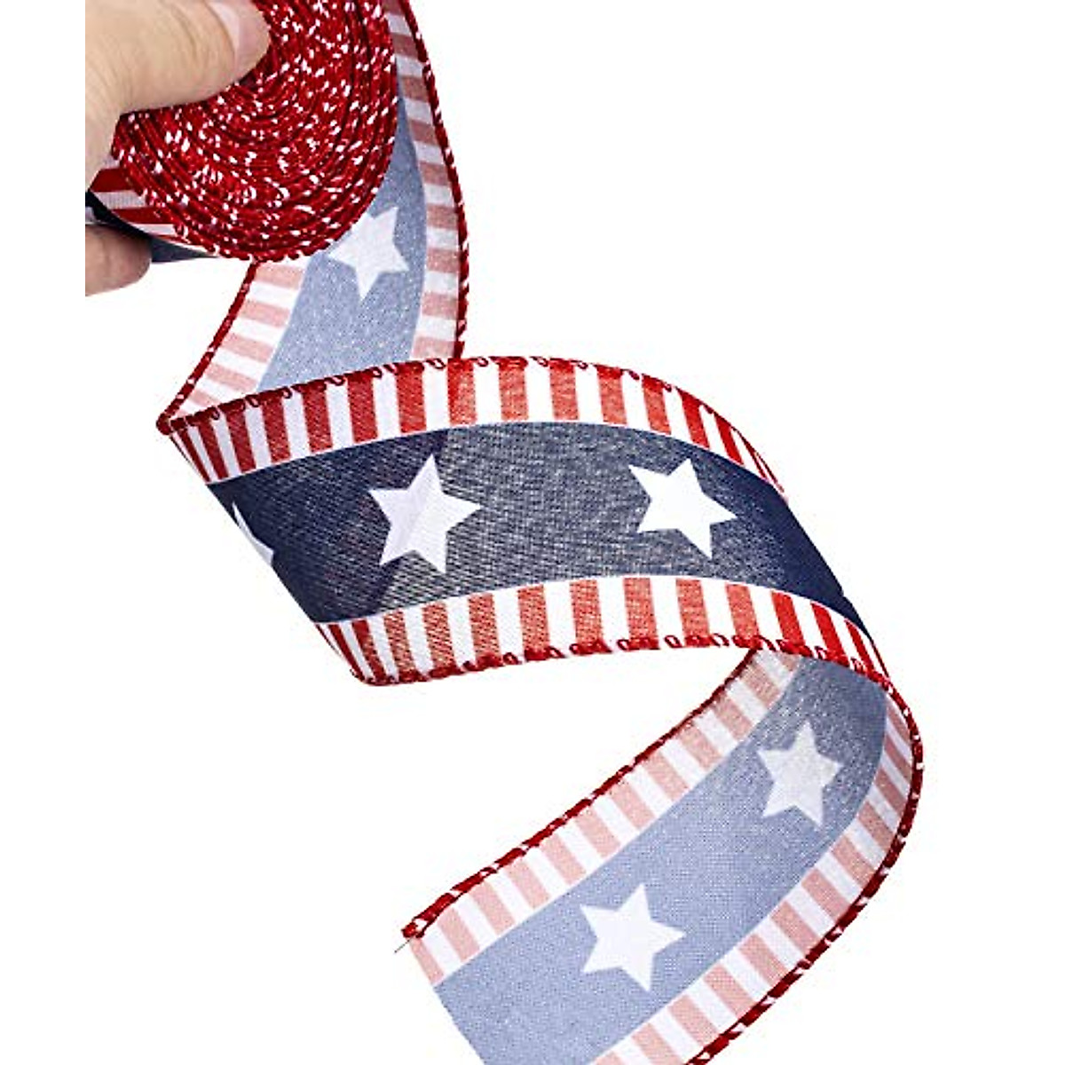 Red White Blue Stars and Stripes Wired Edge Ribbon, 10 Yards by 2.5 Inches (Style 2)