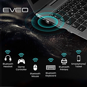 EVEO Bluetooth Adapter for PC - Plug & Play 5.1 USB Bluetooth Adapter for PC for Windows 11/10 | Bluetooth Dongle for PC for Keyboard/Mouse/Headphone/Speaker/Printer - Nano Design Bluetooth PC Adapter