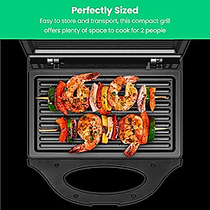 Chefman Portable Compact Grill, Dual Use Panini Press, Sandwich Maker, Electric Grill Griddle, Nonstick, Electric Indoor Grill, Countertop Panini Maker with Cord Storage, Locking Lid, Indicator Lights