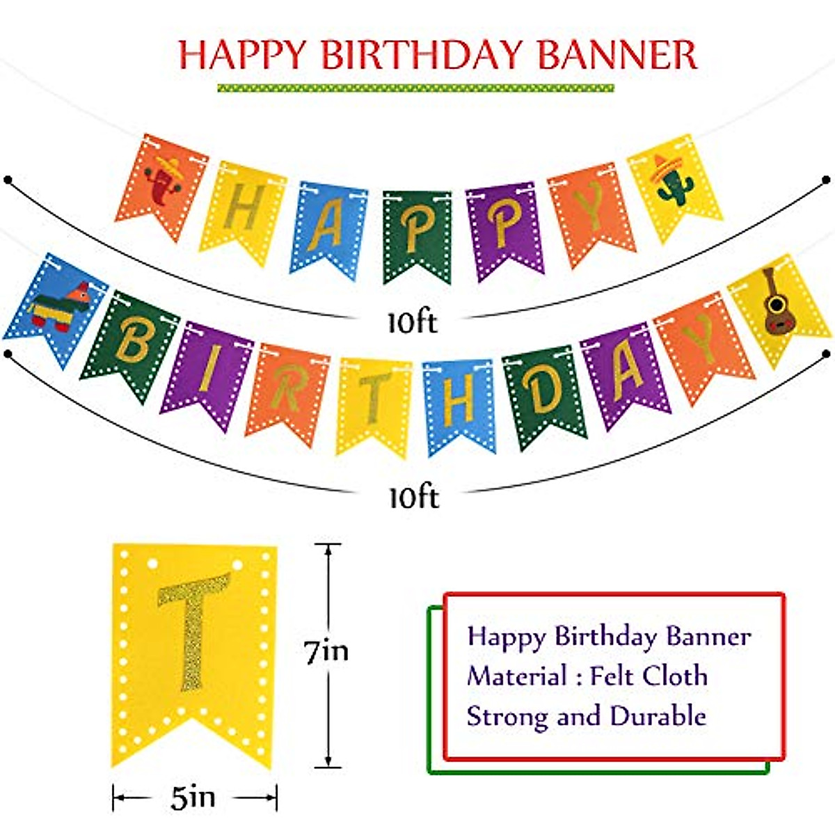 Fiesta Party Decorations, Taco Twosday Birthday Party Happy Birthday Banner Hanging Paper Fans Honeycomb Ball Balloons for Birthday Parties Rainbow Party