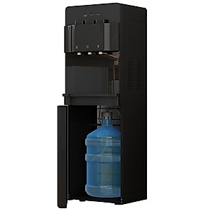 Tabu Hot & Cold Water Cooler Dispenser, Bottom Loading Holds 3 or 5 Gallon Bottle, with Anti-Scalding Design, Storage Cabinet and Child Safety Lock for Home, Office Use (Black)