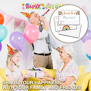 Kids Thank You Cards Fill in the Blank, Boho Rainbow Thank You Cards, Rainbow Greeting Cards, Thank You Notes For Boys Girls, Birthday Party Decorations Favors (20 Cards With 20 Envelopes) -11