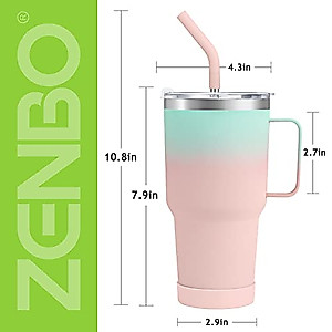 Zenbo 30 oz Tumbler with handle Keeps Drinks Cold up to 24 hours,Insulated Tumbler with Lid and Straw,Vacuum Thermal Cup with Handle,Leak Proof,Dishwasher safe