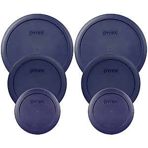 Pyrex (2) 7402-PC 6/7-Cup, (2) 7201-PC 4-Cup, & (2) 7200-PC 2-Cup Blue Plastic Lid Covers, Made in USA