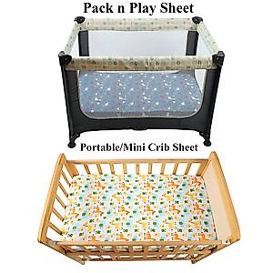 Dinosaur Pack n Play Stretchy Fitted Playard Sheet Set 2 Pack Jersey Knit Ultra Soft Portable Mini Crib Sheets for Baby Boy Girl Elephant Giraffe Frogs by Knlpruhk