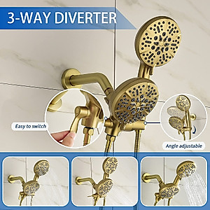 Dual Shower Faucet Set with Tub Spout Tub and Shower Faucet Set Complete Dual Shower Head and Handheld Combo Shower System with Tub Spout Tub and Shower Trim Kit Brushed Gold