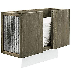 MyGift Paper Towel Holder Countertop, Vintage Reclaimed Style Gray Wood and Galvanized Metal Tabletop or Wall Mounted Folded Paper Towel Dispenser