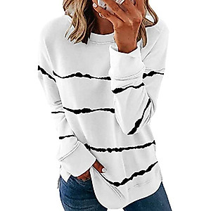 RINDE Womens Tops Fall,Long Sleeve Shirts for Women Plus Size,Women's Crewneck Sweatshirts Striped Casual Loose Long Sleeve Pullover Tops Shirts