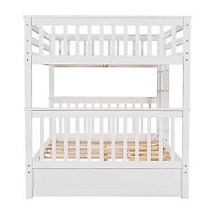 Harper & Bright Designs Full Over Full Bunk Bed with Drawers, Full Size Bunk Bed, Solid Wood Bunk Bed Frame with Ladders & 2 Storage Drawers, Bedroom Furniture (White, Full/Full with Drawers)