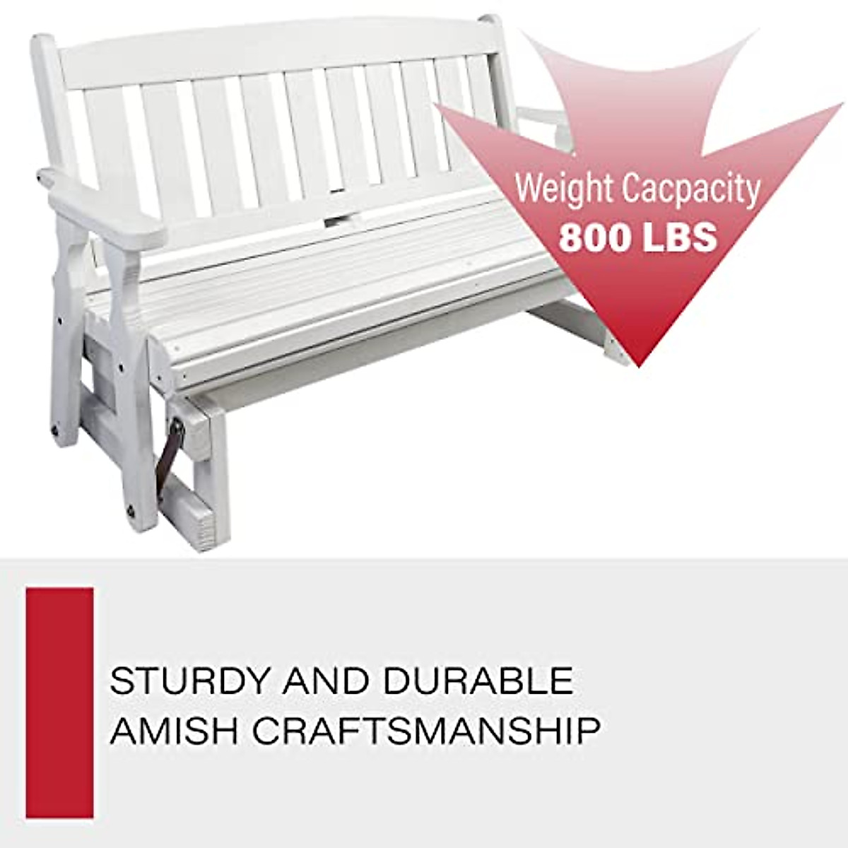 CAF Amish Heavy Duty 800 Lb Mission Pressure Treated Porch Glider (5 Foot, Semi-Solid White Stain)