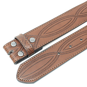BC Belts Leather Belt Strap with Fancy Saddle Stitch Embossed Pattern 1.5" Wide with Snaps (Brown-S)