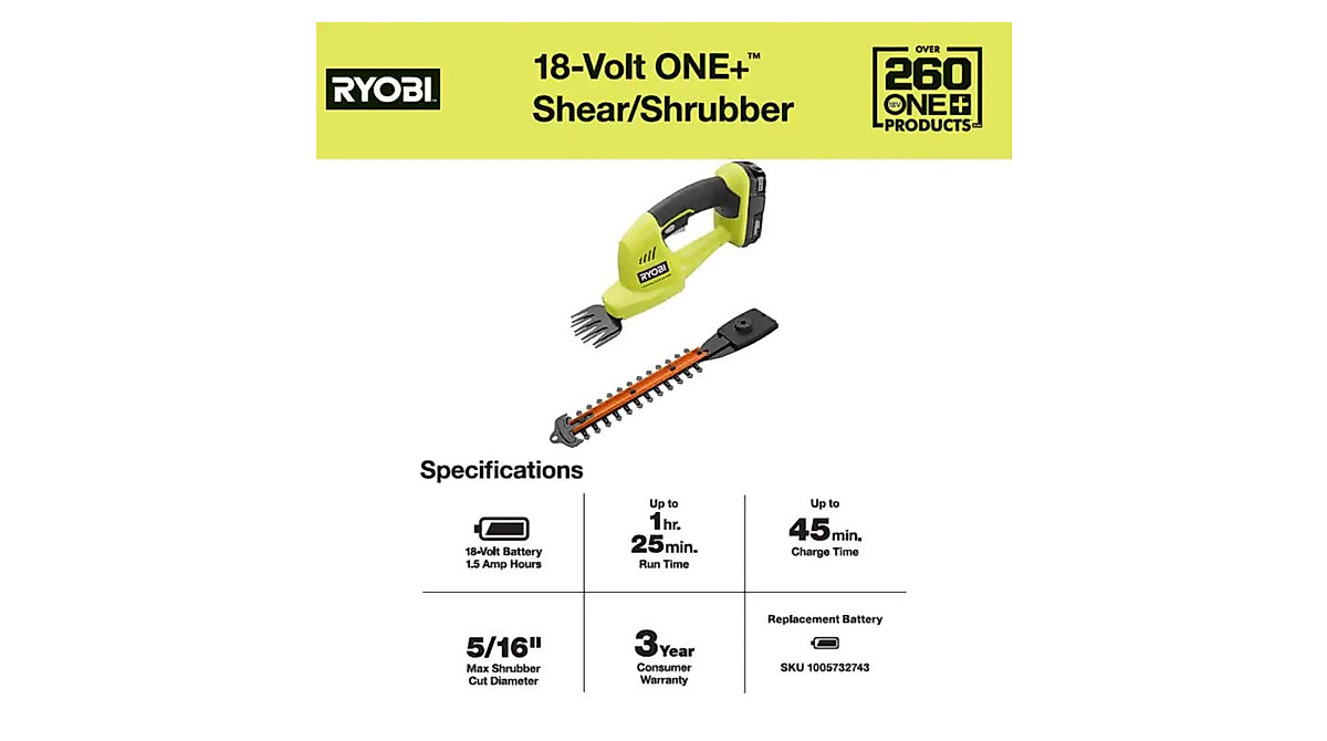 RYOBI ONE+ Cordless Grass Shear & Shrubber Trimmer | Lightweight ...