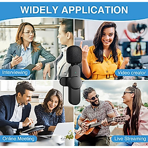 AIKELA 2 Pack Wireless Lavalier Microphone for iPhone iPad, Wireless Microphone 2.4G Ultra-Low Delay Plug-Play Built-in Noise Reduction Chip for Recording,Live Stream,Vlog,YouTube,Facebook,TikTok