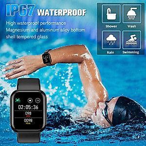 Amokeoo Smart Watch,Fitness Watch Activity Tracker with Heart Rate Blood Pressure Monitor IP67 Waterproof Bluetooth Android Smartwatch Touch Screen Sports for iOS Phones Men Women Black, GG45