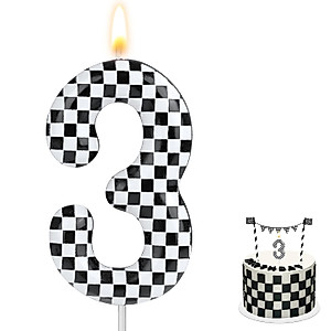 Racing Birthday Number Candles, Happy Birthday Cake Toppers Birthday Cake Toppers Numeral Cupcake Decorations for Racing Party Decoration Theme Party Supplies (3)