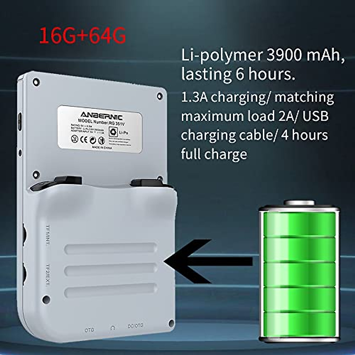 Diketigeey RG351V Handheld Game Console, Open Source System Built-in WiFi Online Sparring 64G TF Card 2500 Classic Games, 3.5inch IPS Screen Retro Game Console (Black) (Gray)