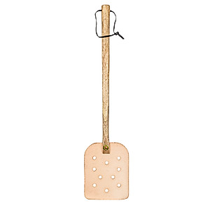 Creative Co-Op Modern Buffalo Leather Fly Swatter with Wood Handle, Natural