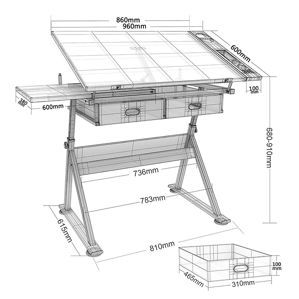 EESHHA Drawing Table Drafting Table with Storage, Height Adjustable Tiltable Art Desk, Maple Panel Drawing Desk, for Work Study Painting Craft Table