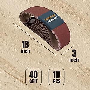 POWERTEC 110860 3 x 18 Inch Sanding Belts, 40 Grit Aluminum Oxide Belt Sander Sanding Belt for Portable Belt Sander, Wood & Paint Sanding, Metal Polishing, 10PK