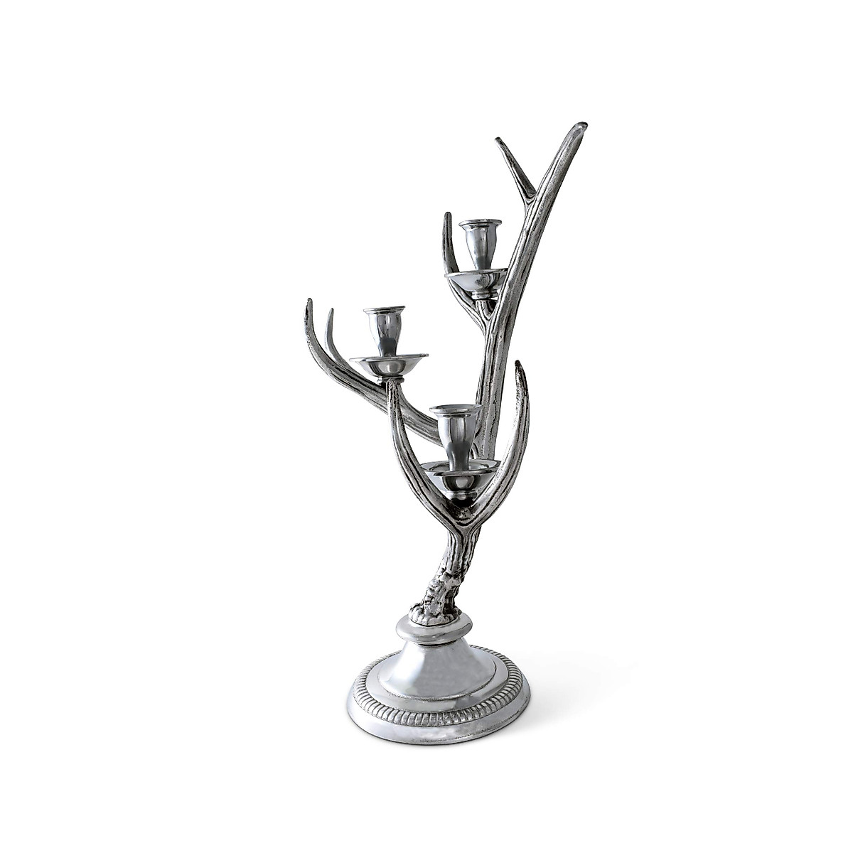 Arthur Court Designs Aluminum Metal Antler Candlestick / 3 Taper Candle Holder 13 inch Wide 17.5 inch Tall